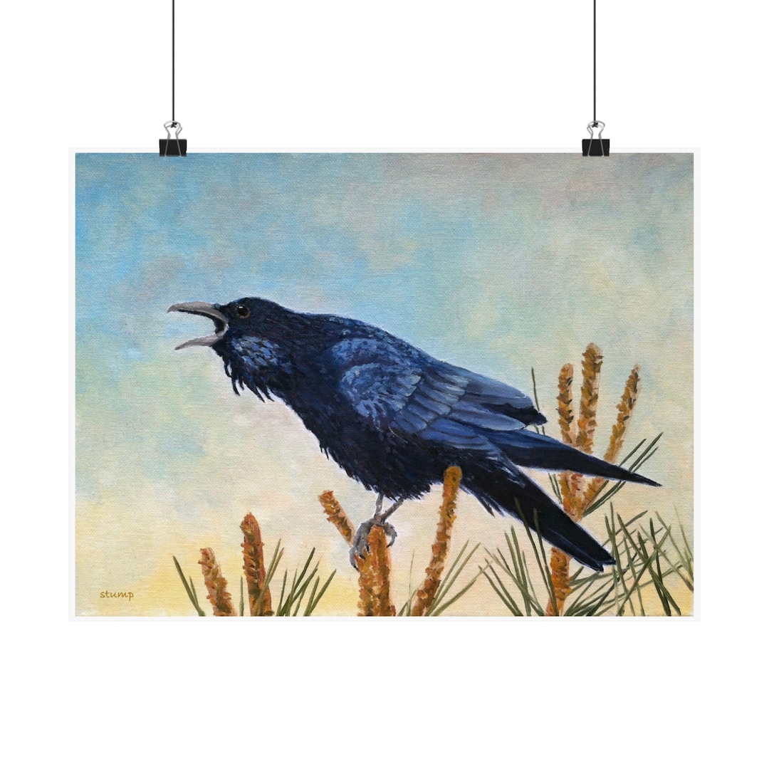 Blue Raven Calling Matte Art Print Nature Wall Art - Etsy