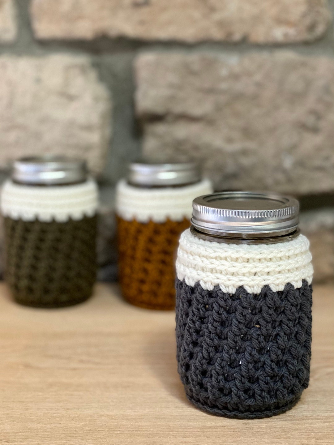 Two Tone Cozy for 16 Oz Mason Jars | Crochet Drink Sleeve | Glass Jar ...