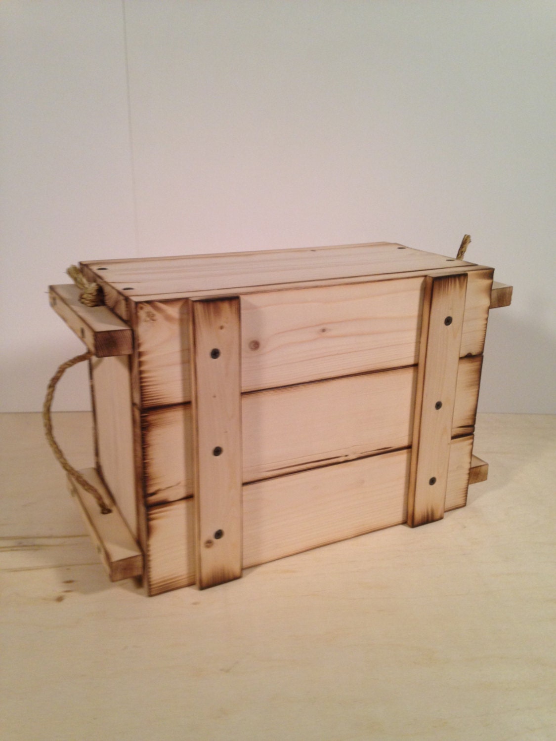 Wooden Crate Military Style With Burnt Edges and Braided Rope Handles ...