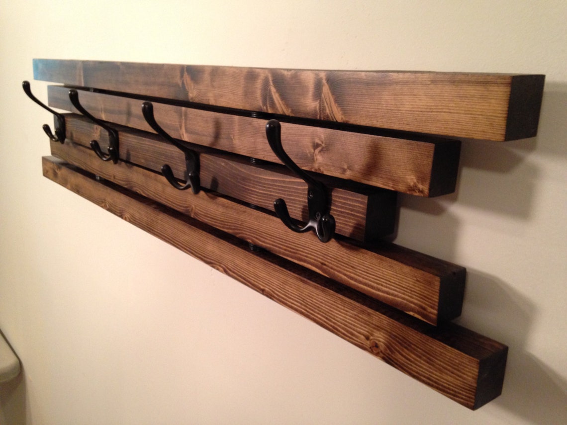 Rustic Wall Mount Wooden Coat Rack - 4 Hook Coat Hanger - Etsy Rustic Wall Mount Wooden Coat Rack - 4 Hook Coat Hanger - Etsy