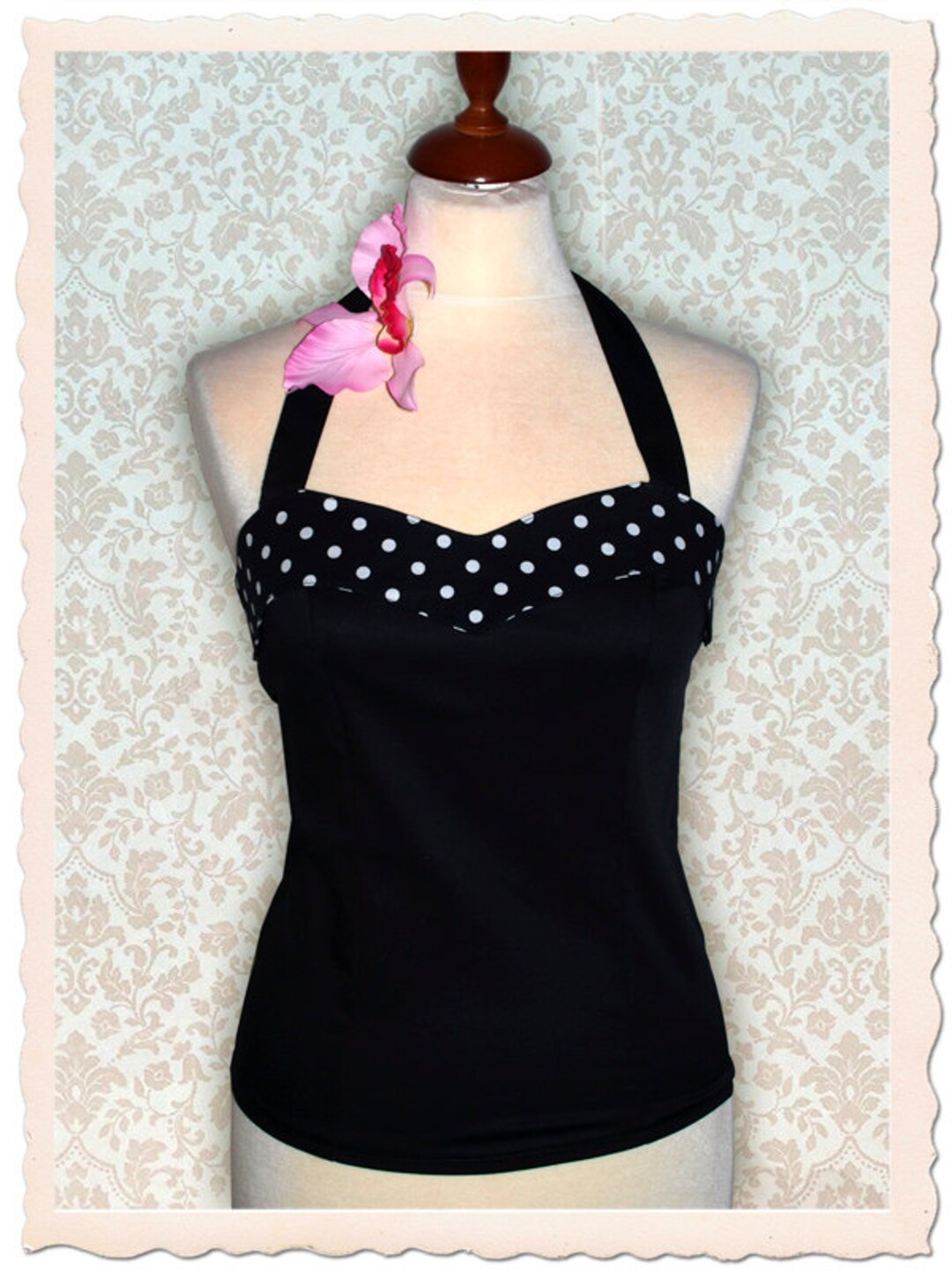 Pin up Top GIADA Negro/ Polka Dot Gr. XS - Etsy España