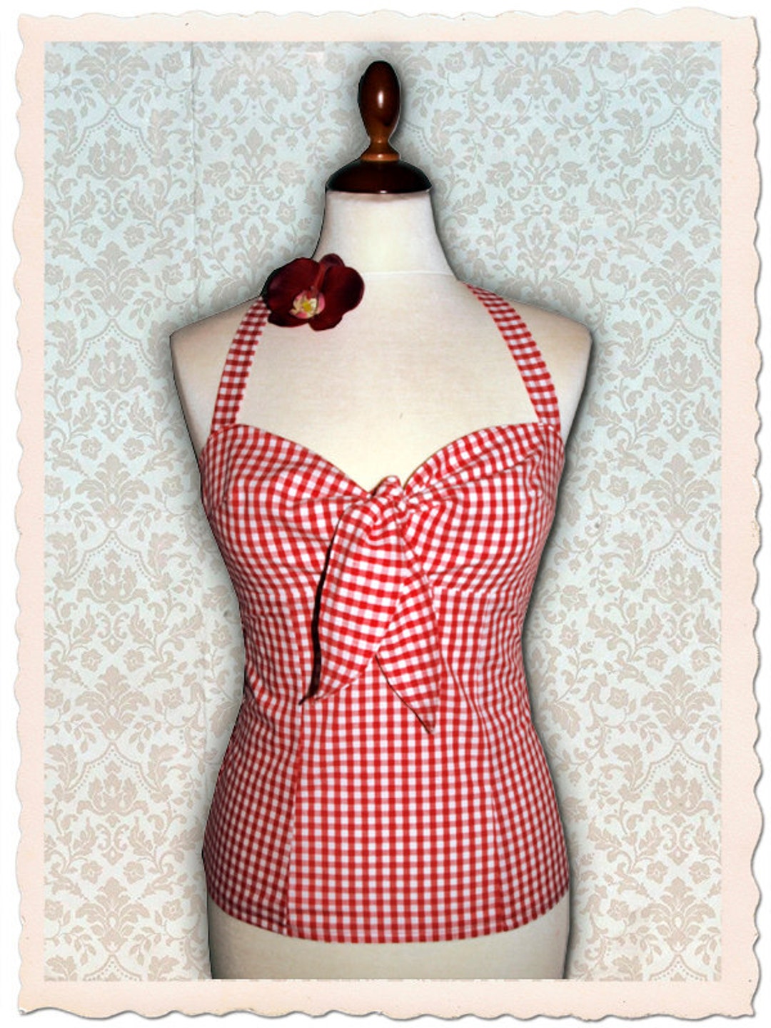 Pin up Top "gina" Red Vichy Size. XS - Etsy
