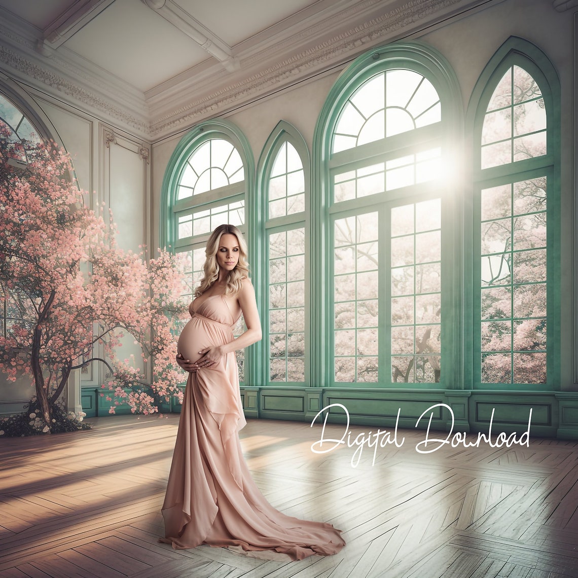 Maternity Digital Backdrop Mint and Pink Floral Room - Etsy