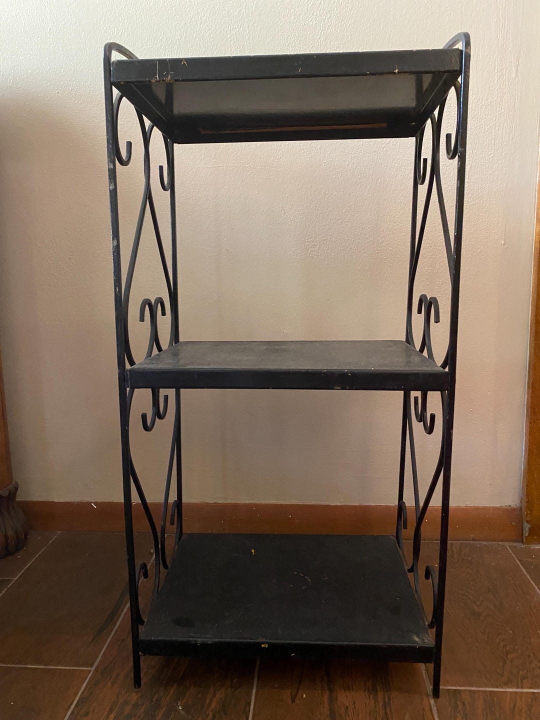 Vintage Mid Century Wrought Iron Shelf Hanging Wall or Standing 3 Tier ...