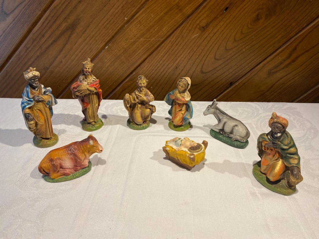 Vintage Christmas Nativity Set Atlantic Molds 16 Pc Mid Century Large ...