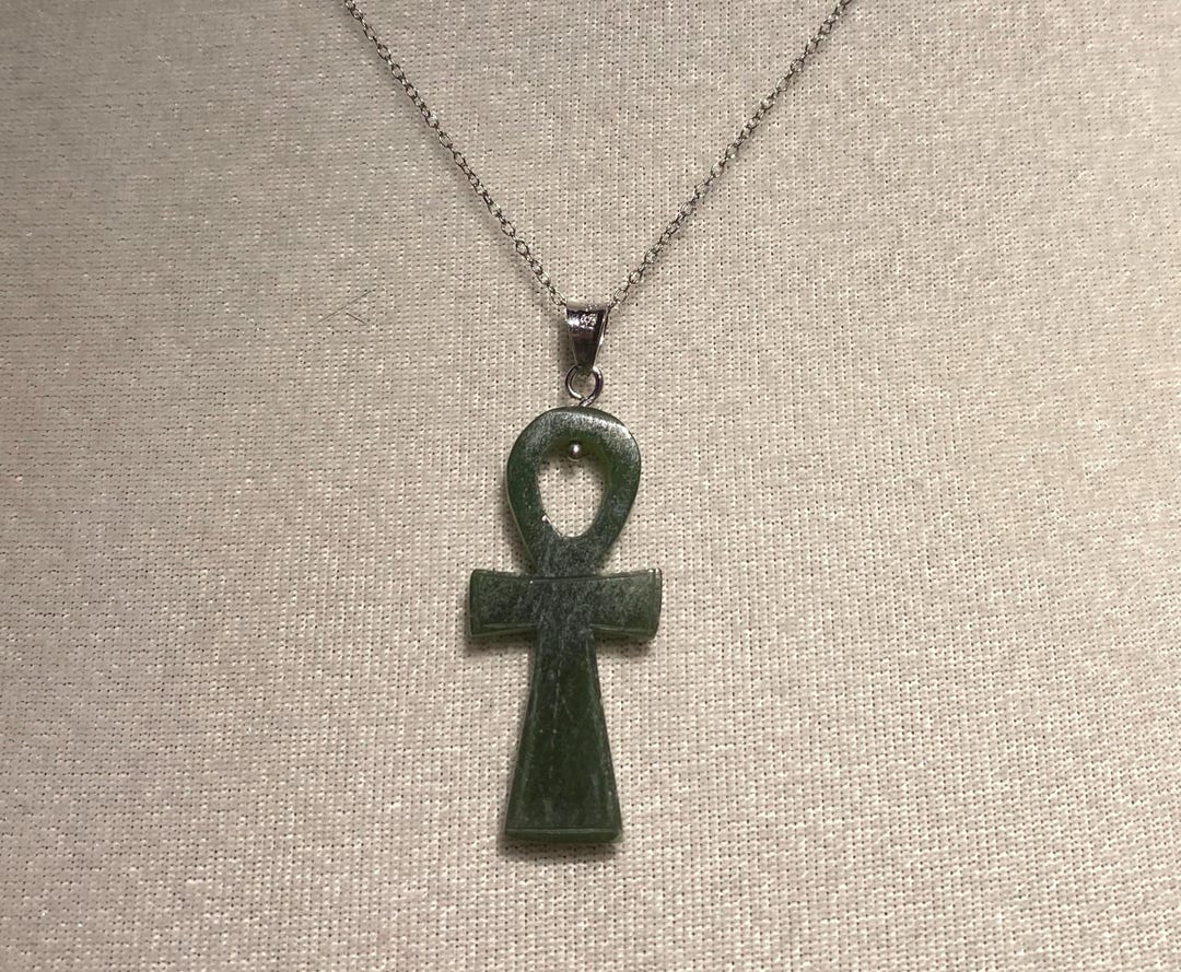 Vintage Jade Ankh Sterling Silver Cross Key to Life Pendant Necklace ...