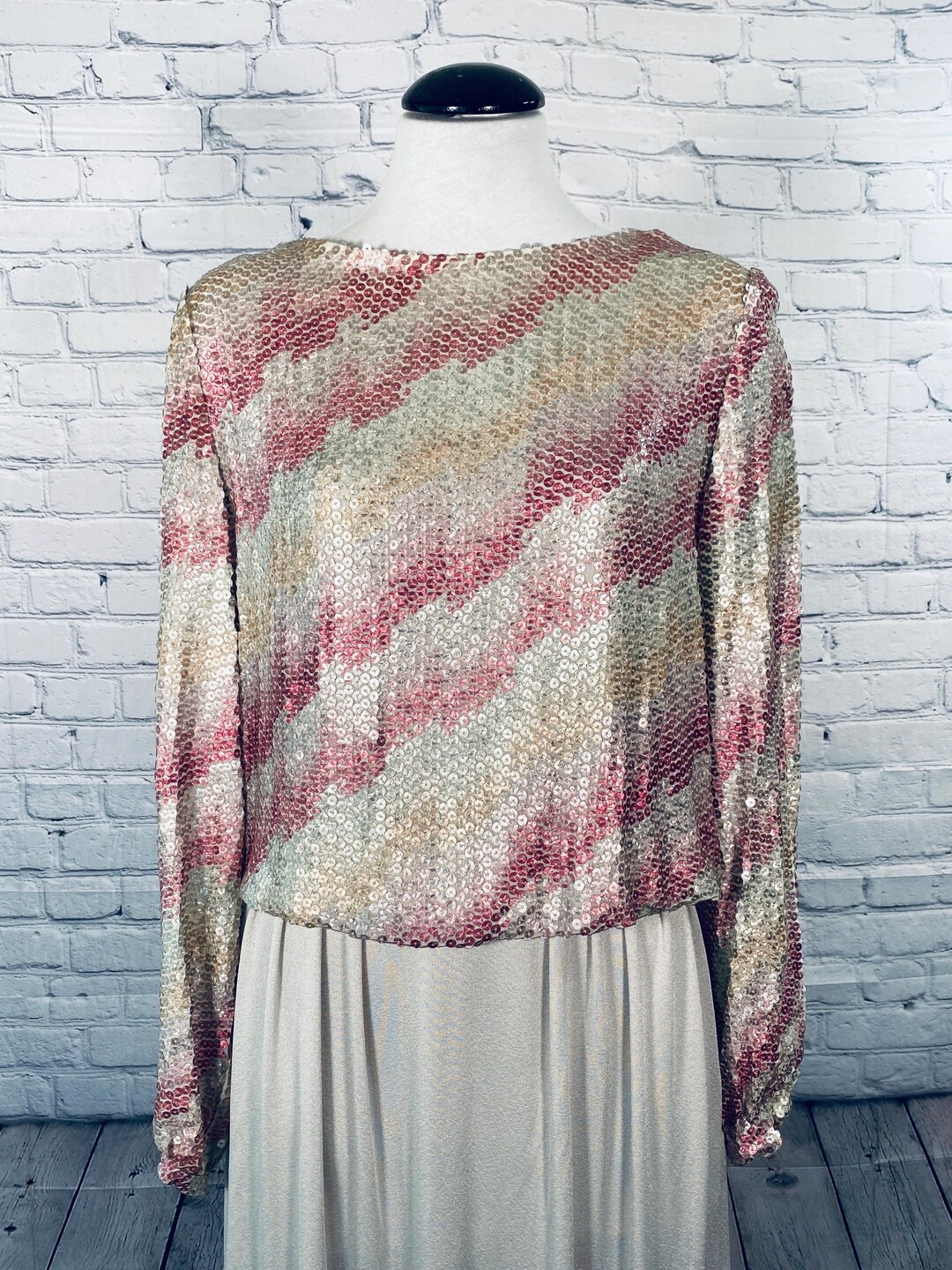 70s Sequin Disco Set: Vintage Malcolm Starr Pink Silver Top & Maxi ...