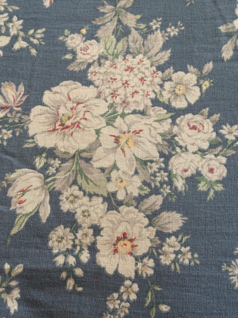 Vintage Cottagecore MARTEX Dusty Blue Floral Check Reversible Queen ...