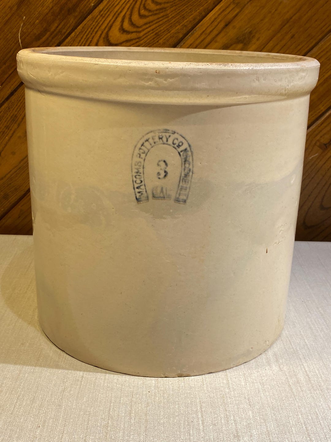 Macomb Pottery 3 Gallon Stoneware Crock W/crack 10.75 X 11.25 Illinois ...