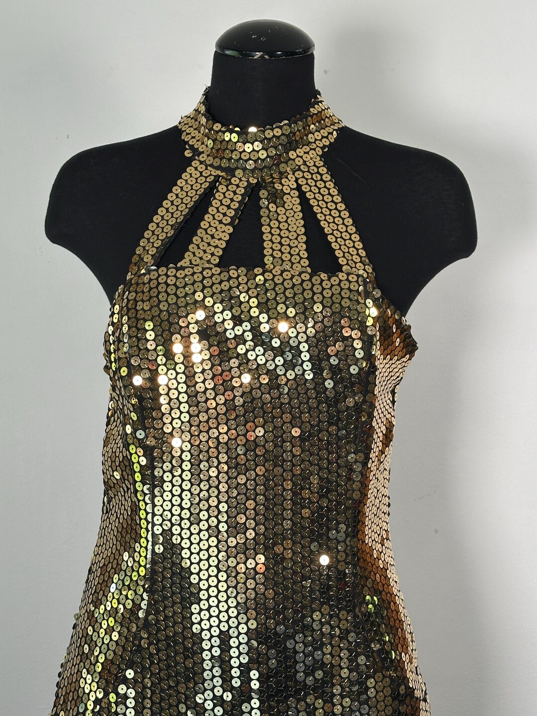 Vintage 80s Nadine Gold Sequin Prom Dress: Cage Neck, Maxi S/M - Etsy