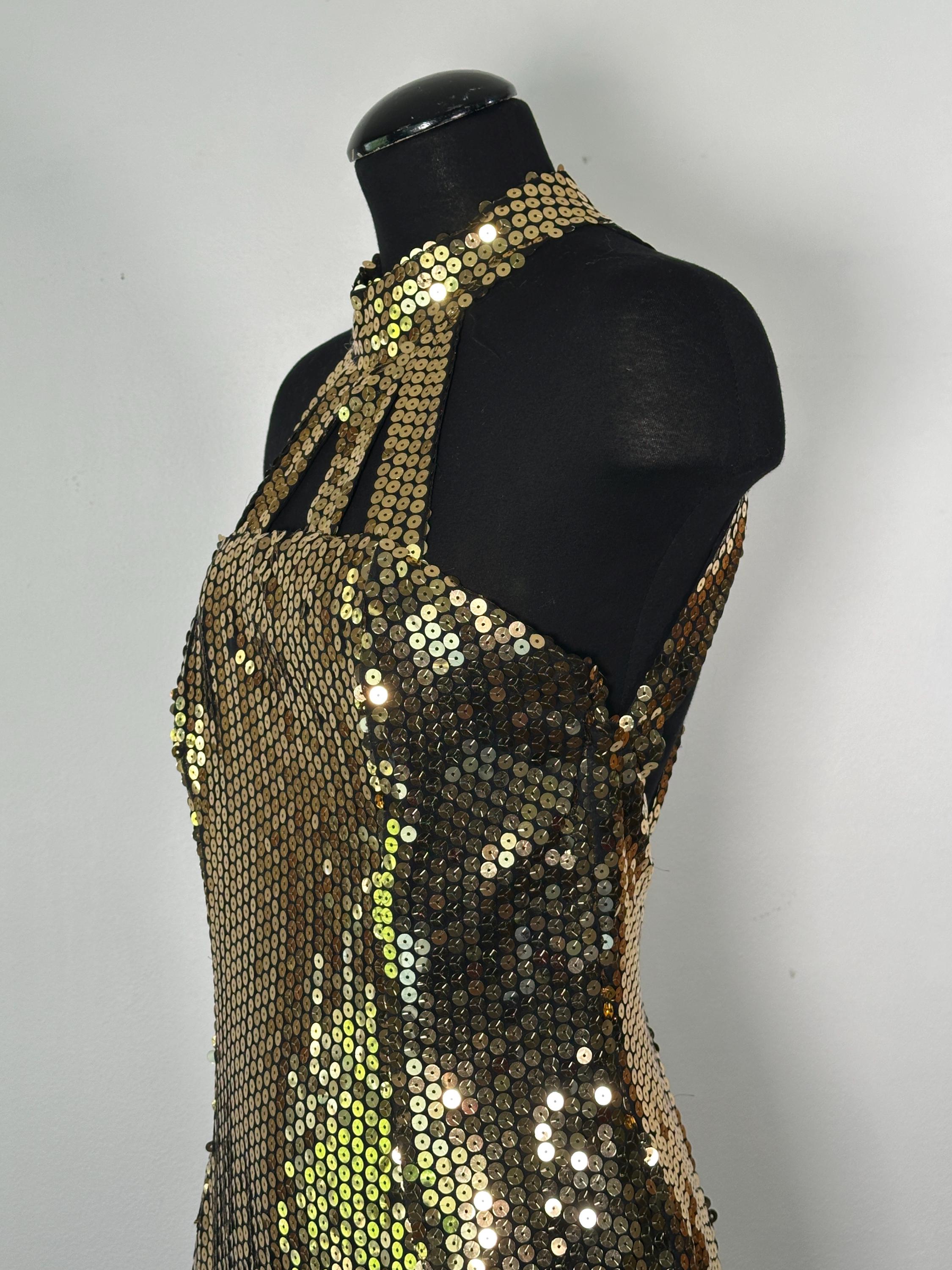 Vintage 80s Nadine Gold Sequin Prom Dress: Cage Neck, Maxi S/M - Etsy