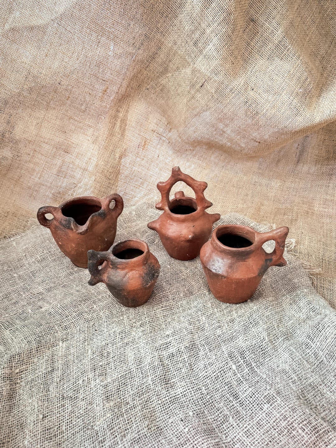 Handmade Clay Primitive Pots: Rustic Home Decor, Set of 4 - Etsy