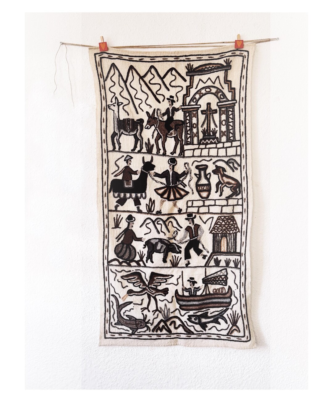 Ethnic Peruvian Wool Wall Art Woven Wool Wall Hanging Vintage Peruvian ...