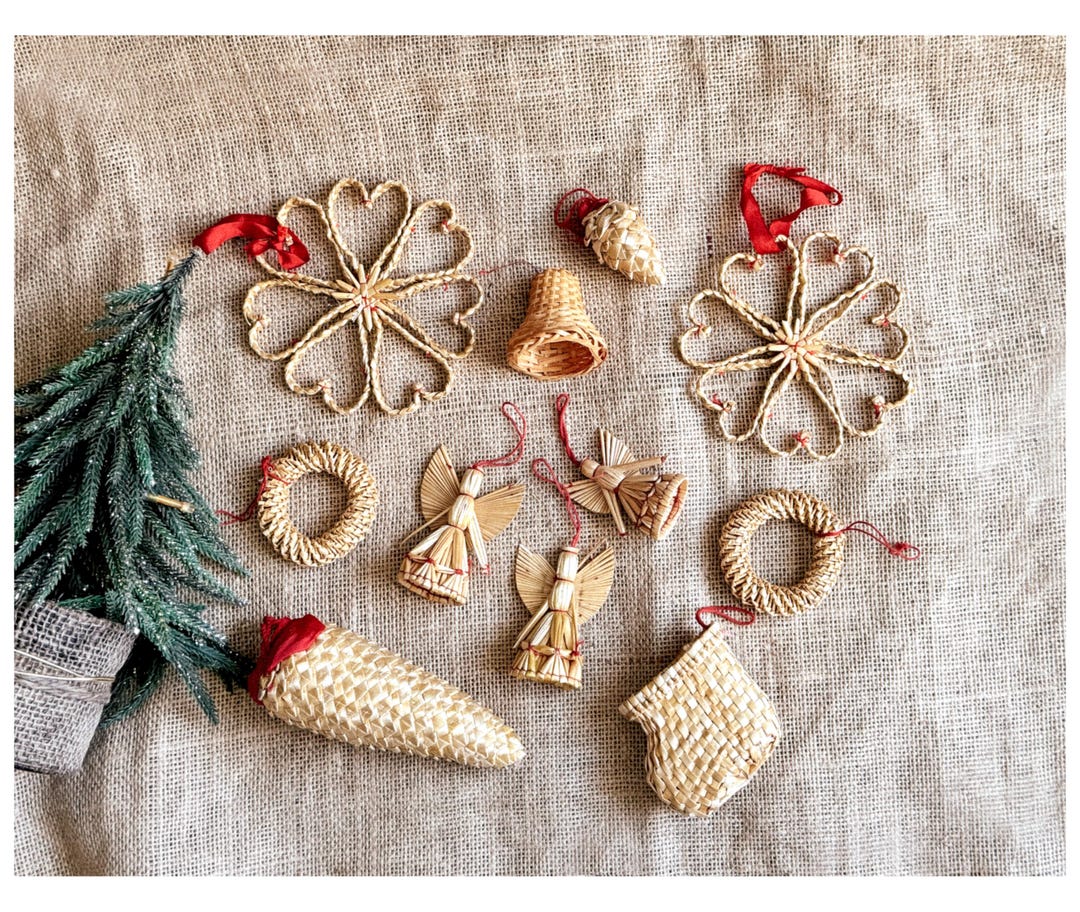 Vintage Scandinavian Straw Christmas Ornaments: Nordic Tree Decor, Set ...
