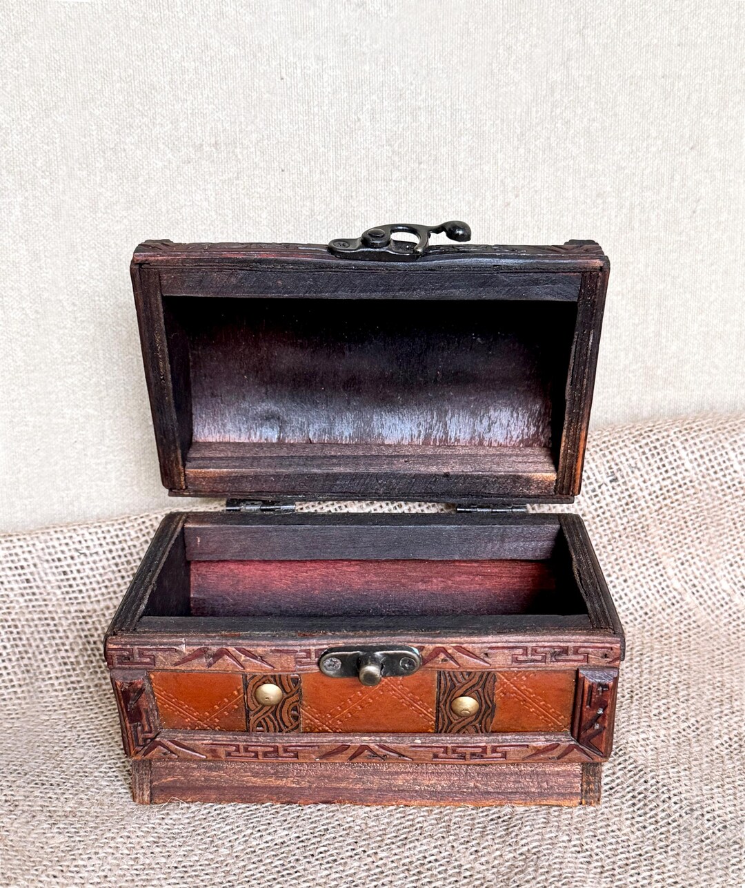 Hand Carved Wooden Treasury Box: Vintage Trinket Chest - Etsy