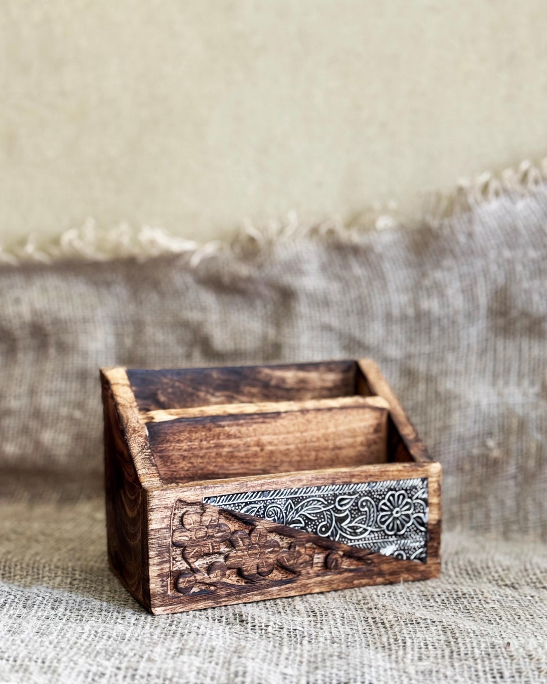 Wood Letter Rack Holder Indian Shabby Wooden Mail Holder Hand Carved ...