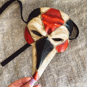 Venetian Long Nose Mask: Red & Black Maschera Del Galeone - Etsy