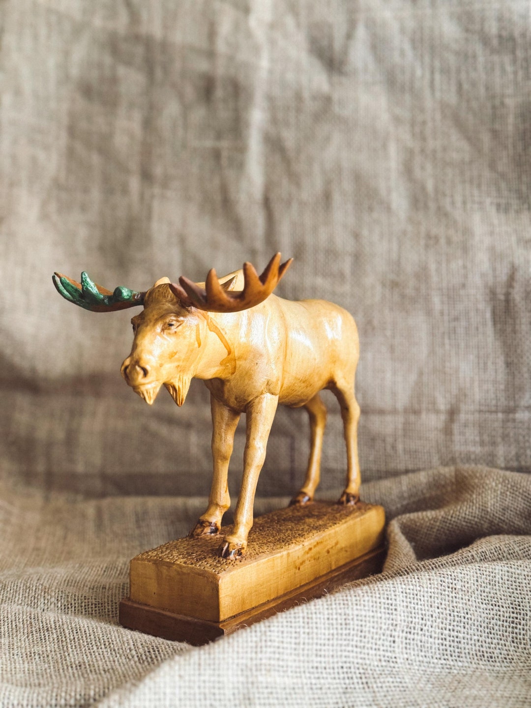 Hand Carved Wooden Moose Statuette: Vintage Animal Sculpture - Etsy