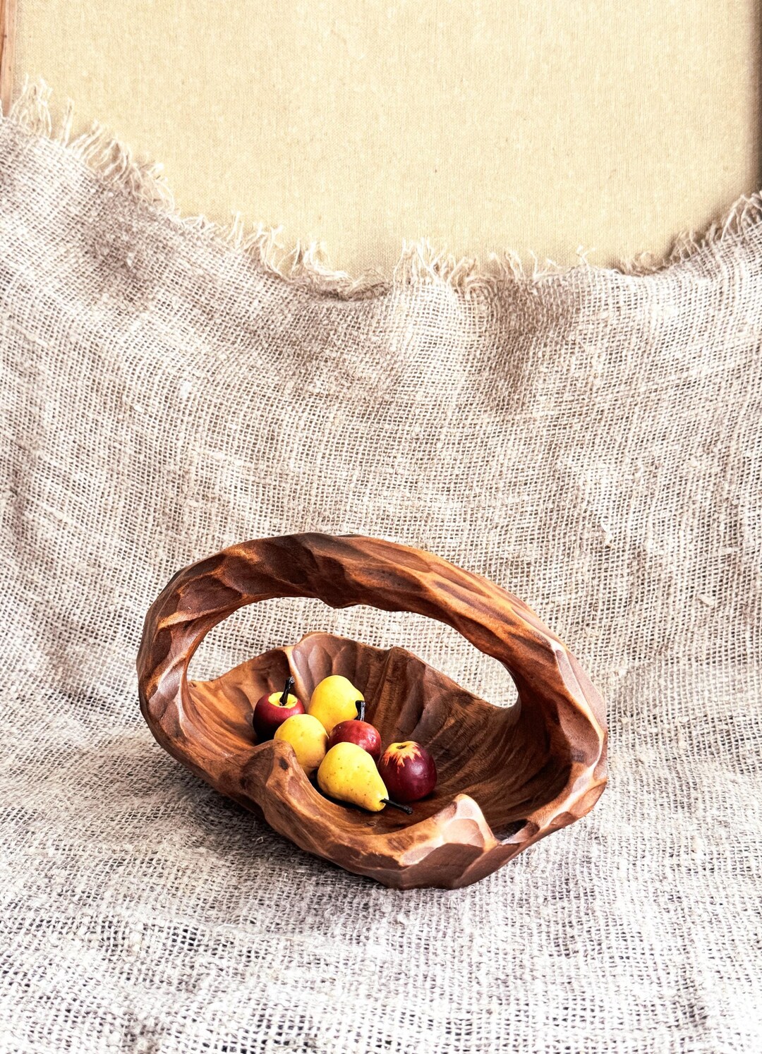Wood Hand Carved Bowl With Handle Rustic Kitchen Decor Housewarming ...