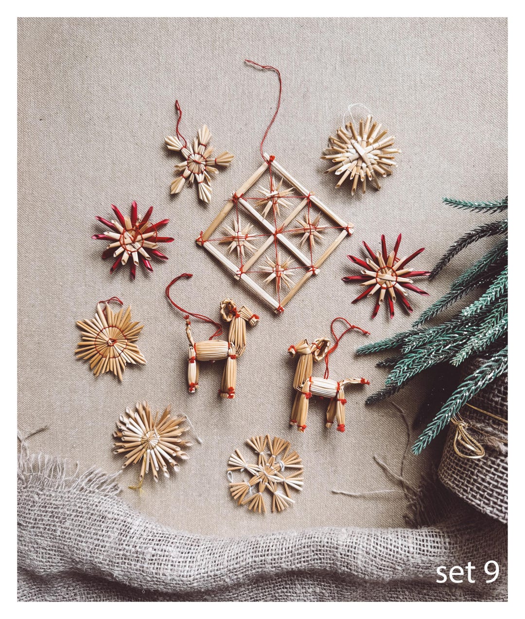 Vintage Scandinavian Straw Christmas Ornaments: Snow Stars, Set of 10 ...