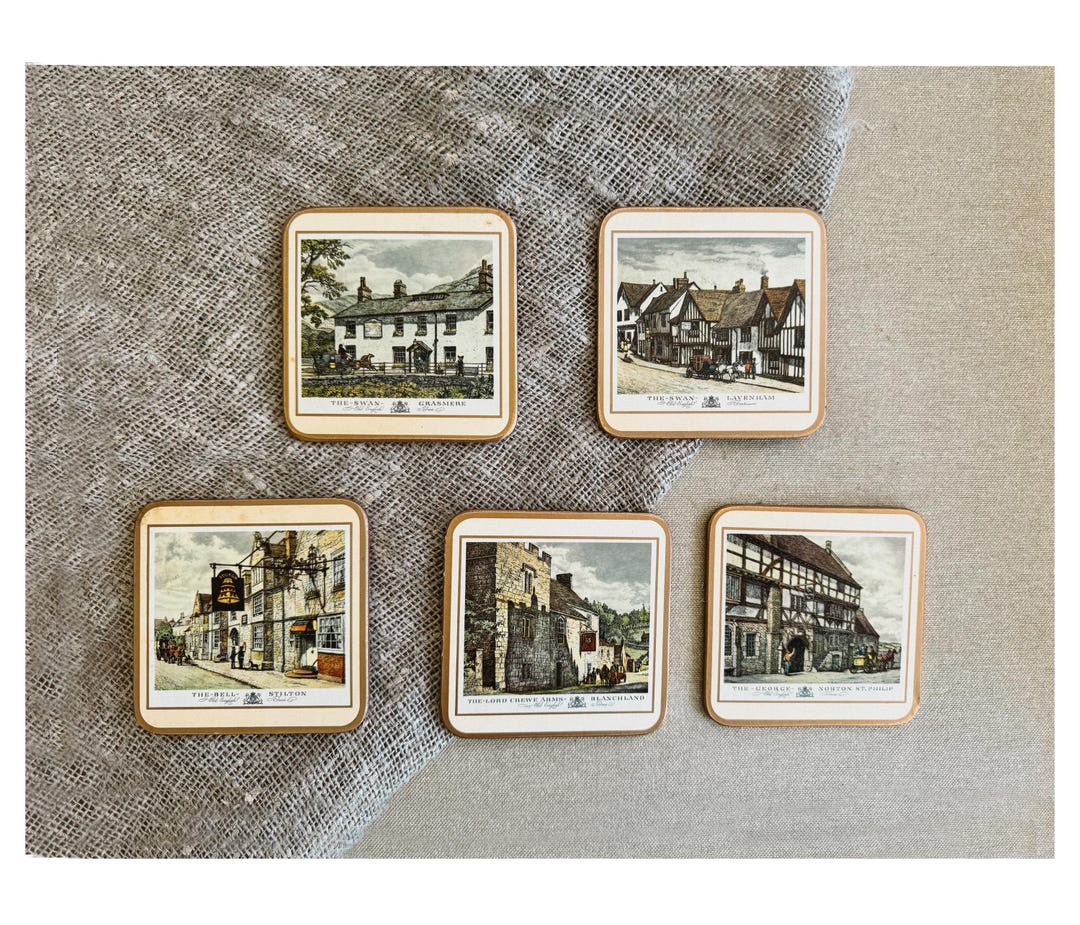 Vintage German Architecture Coasters: Square Cork Coasters, Set of 5 - Etsy
