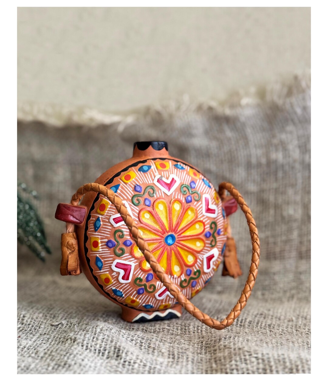 Clay Wine Bottle Floral Folk Art Decorative Bottle Barware Decor Balkan ...