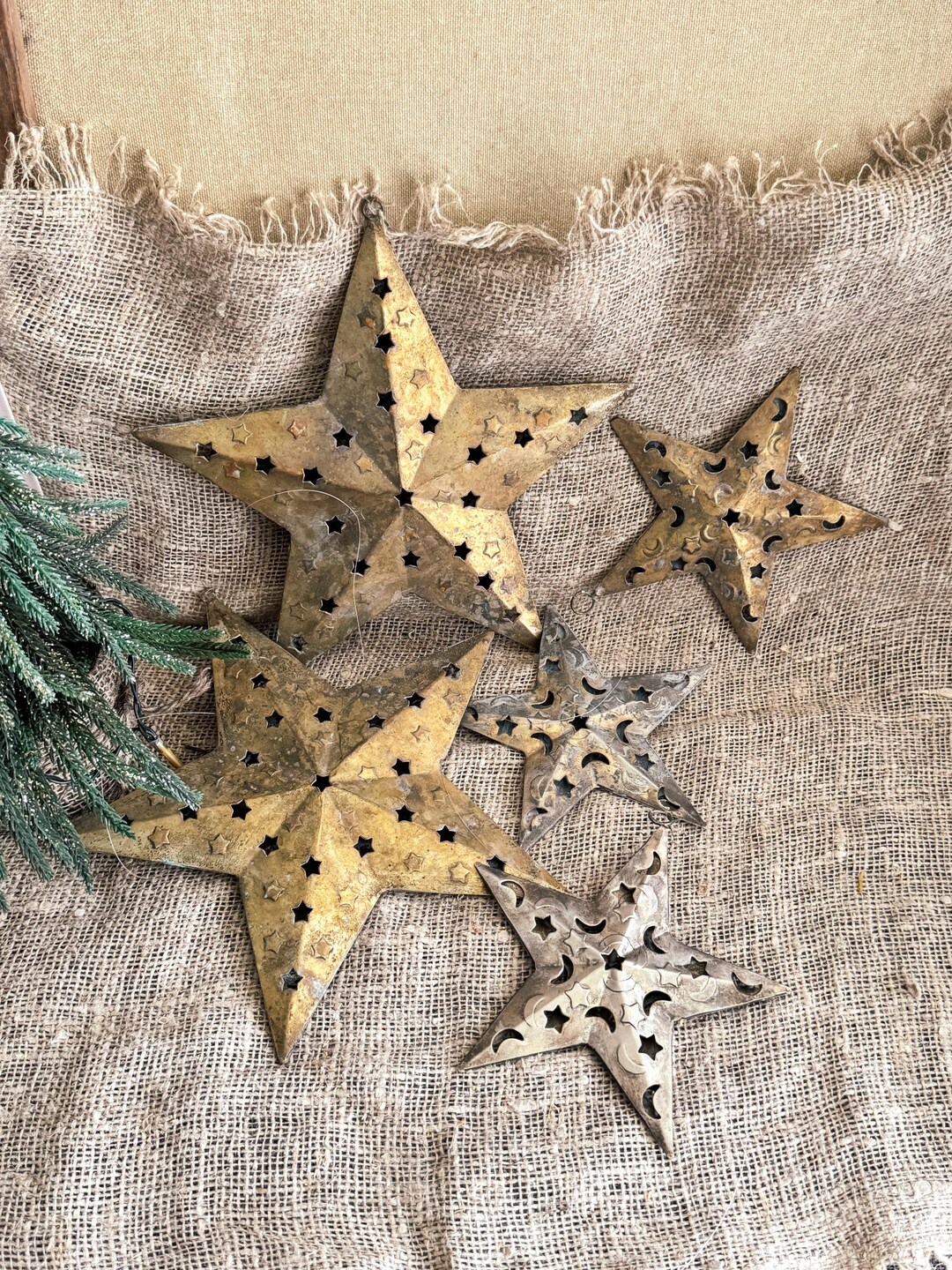 Brass Christmas Stars Rusty Christmas Large Ornaments Shabby Winter ...