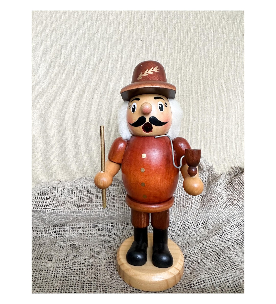 German Smoker Figurine Burner Incense Figure Vintage Man Statuette Wood ...
