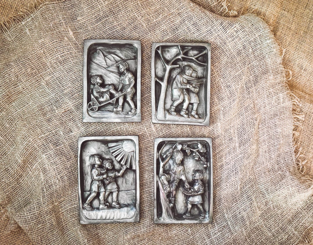 German Pewter Wall Hanging Relief Plates: Childhood Theme Art - Etsy