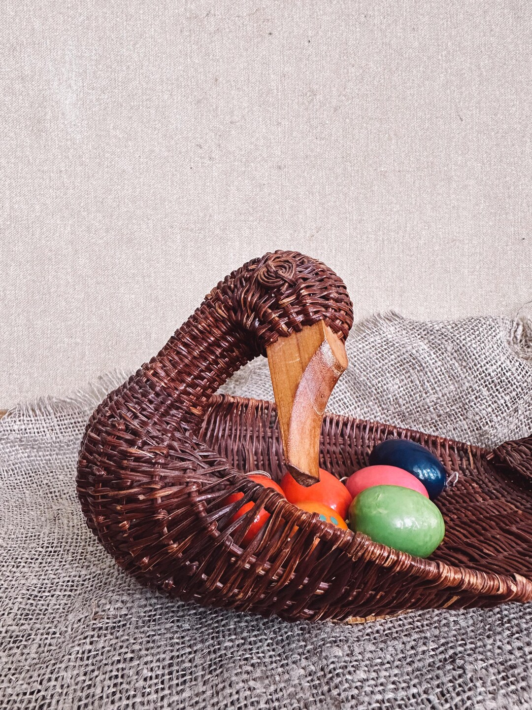 Vintage Rattan Duck Basket, Farmhouse Easter Decor - Etsy
