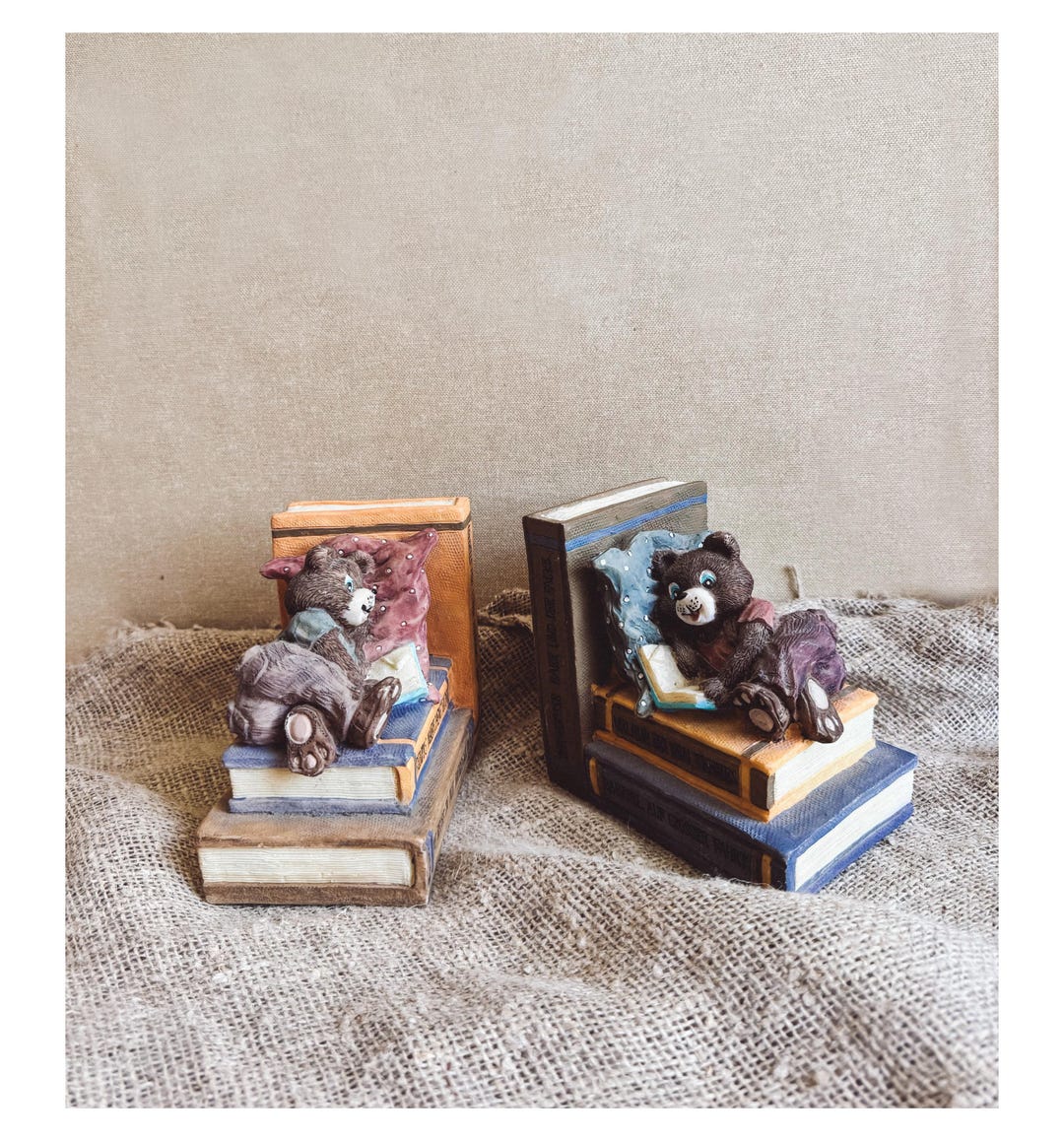 Vintage Carved Stone Teddy Bear Bookends: Library Decor - Etsy