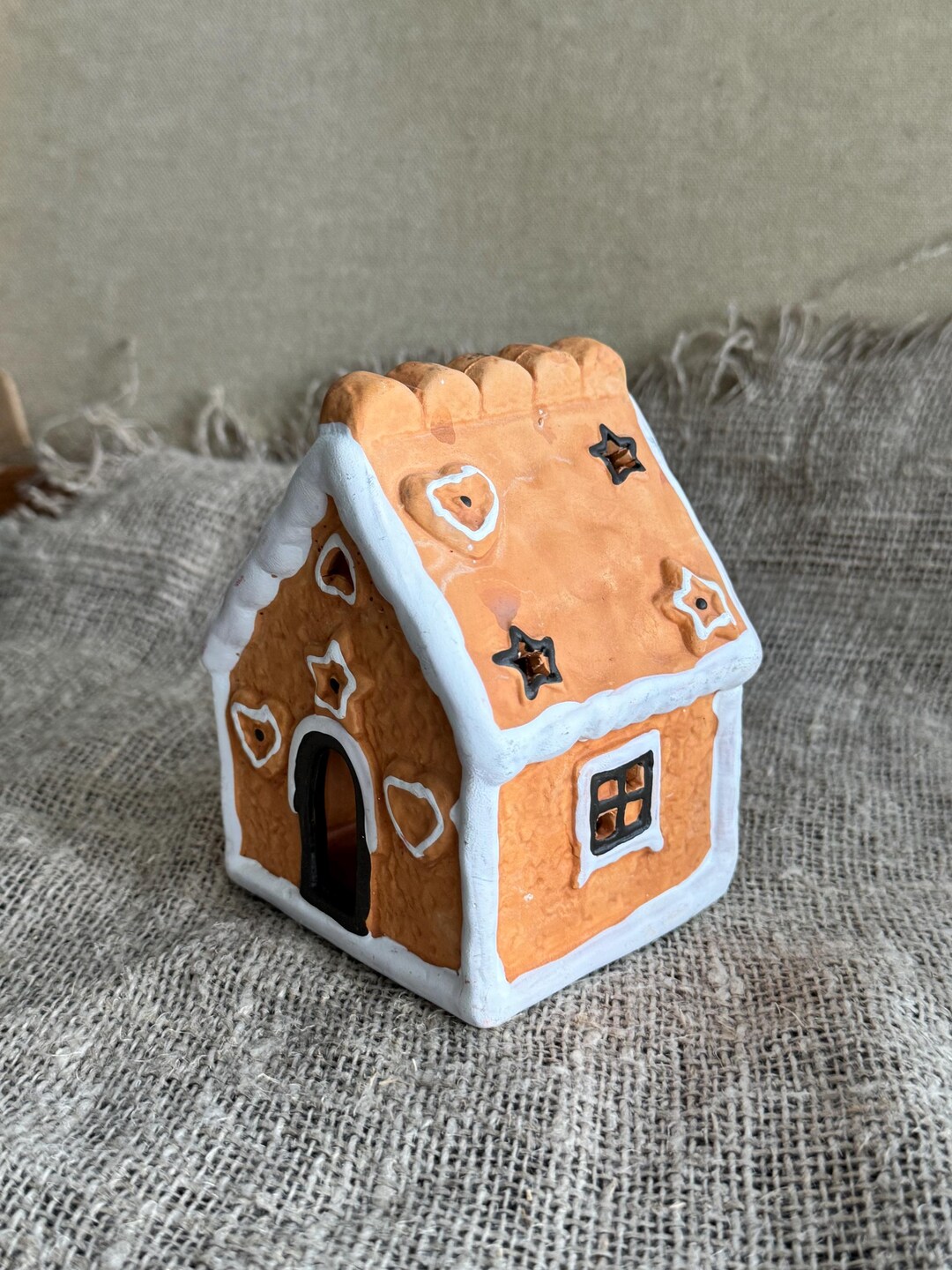 Ceramic Christmas House Biscuit House Ceramic Vintage Tea Light Candle ...