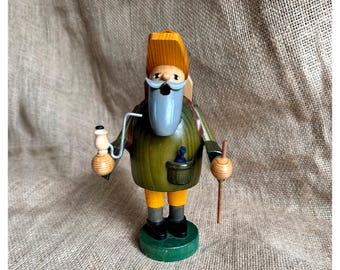 Vintage German Smoker Wooden Skier Figurine Incense Burner Erzgebirge ...