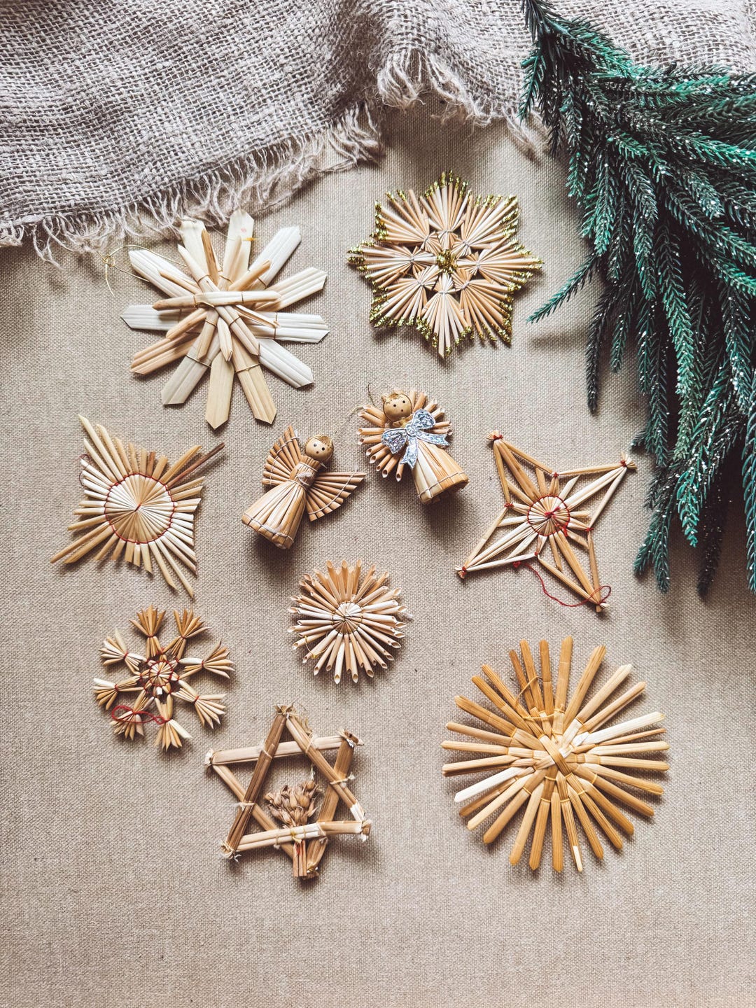 Vintage Scandinavian Straw Christmas Ornaments: Snow Stars, Set of 10 ...
