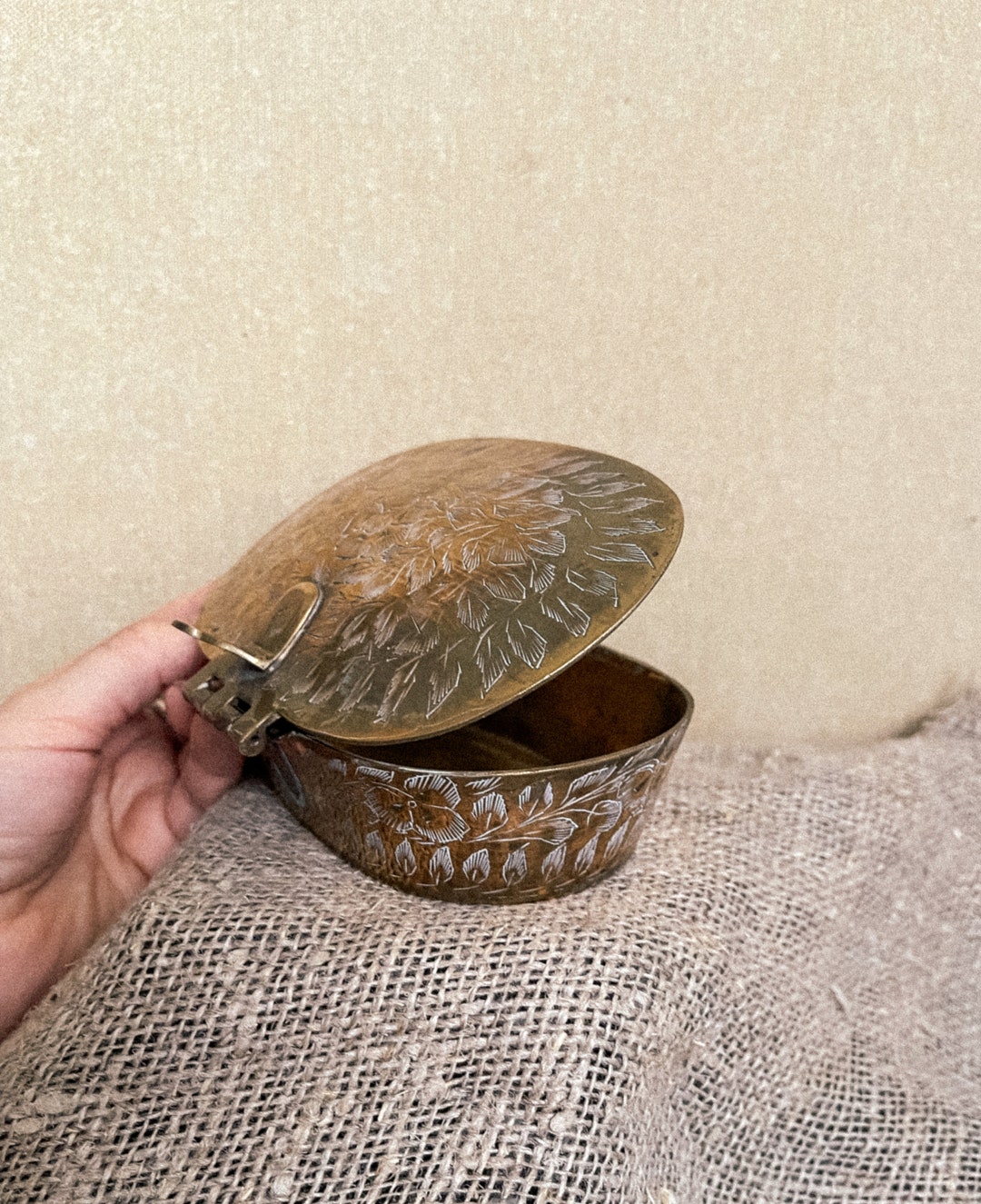 Mid Century Antique Treasury Box Brass Lid Box Antique Floral Brass Box ...