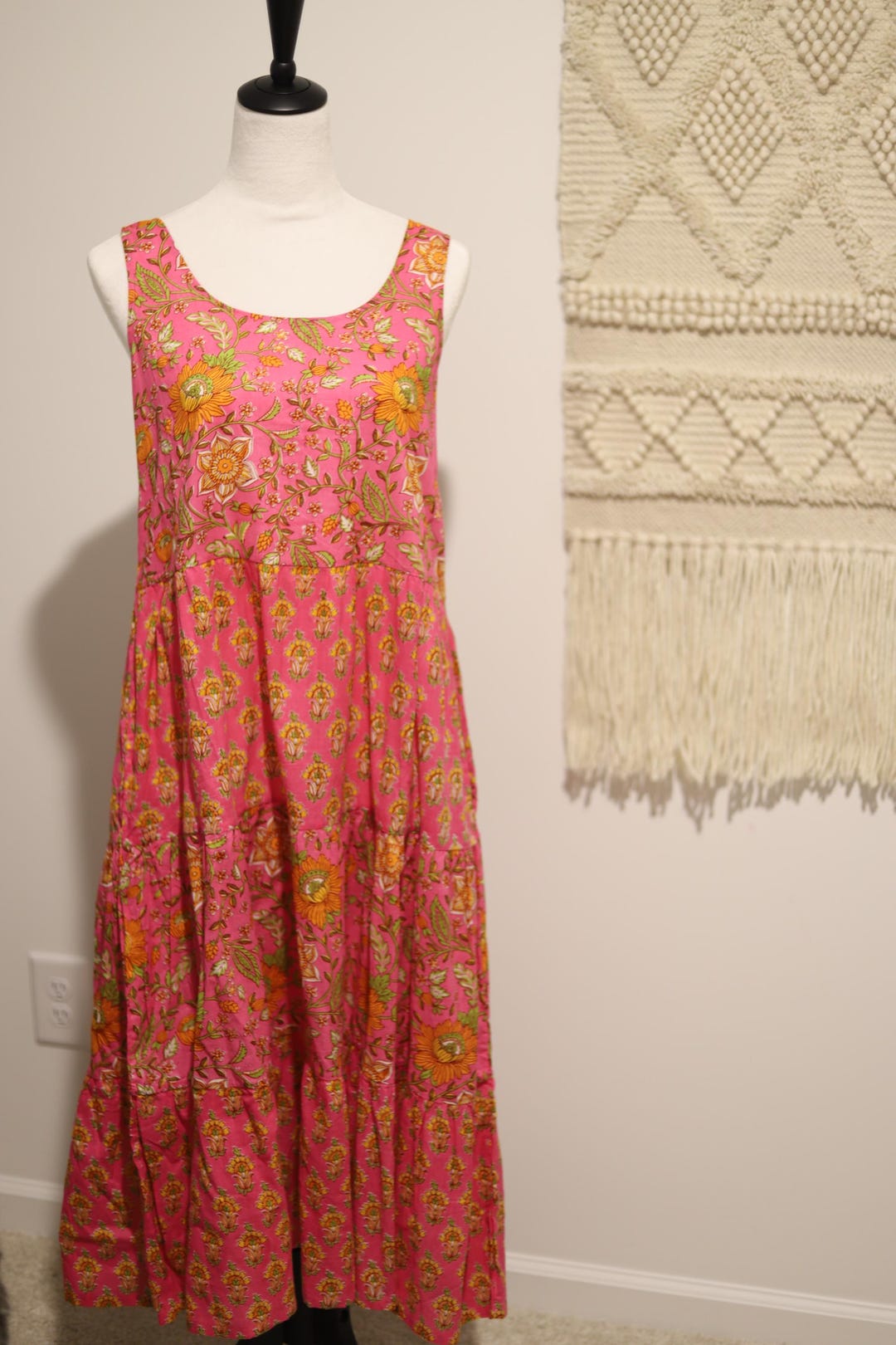 Pink Fusha Floral Boho Tier Sundress - Sleeveless Dress - Maxi Dress ...