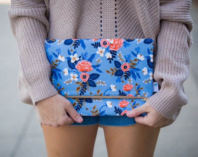 Rifle Paper Co Clutch, Blue Floral Foldover Clutch, Fold Over Clutch ...
