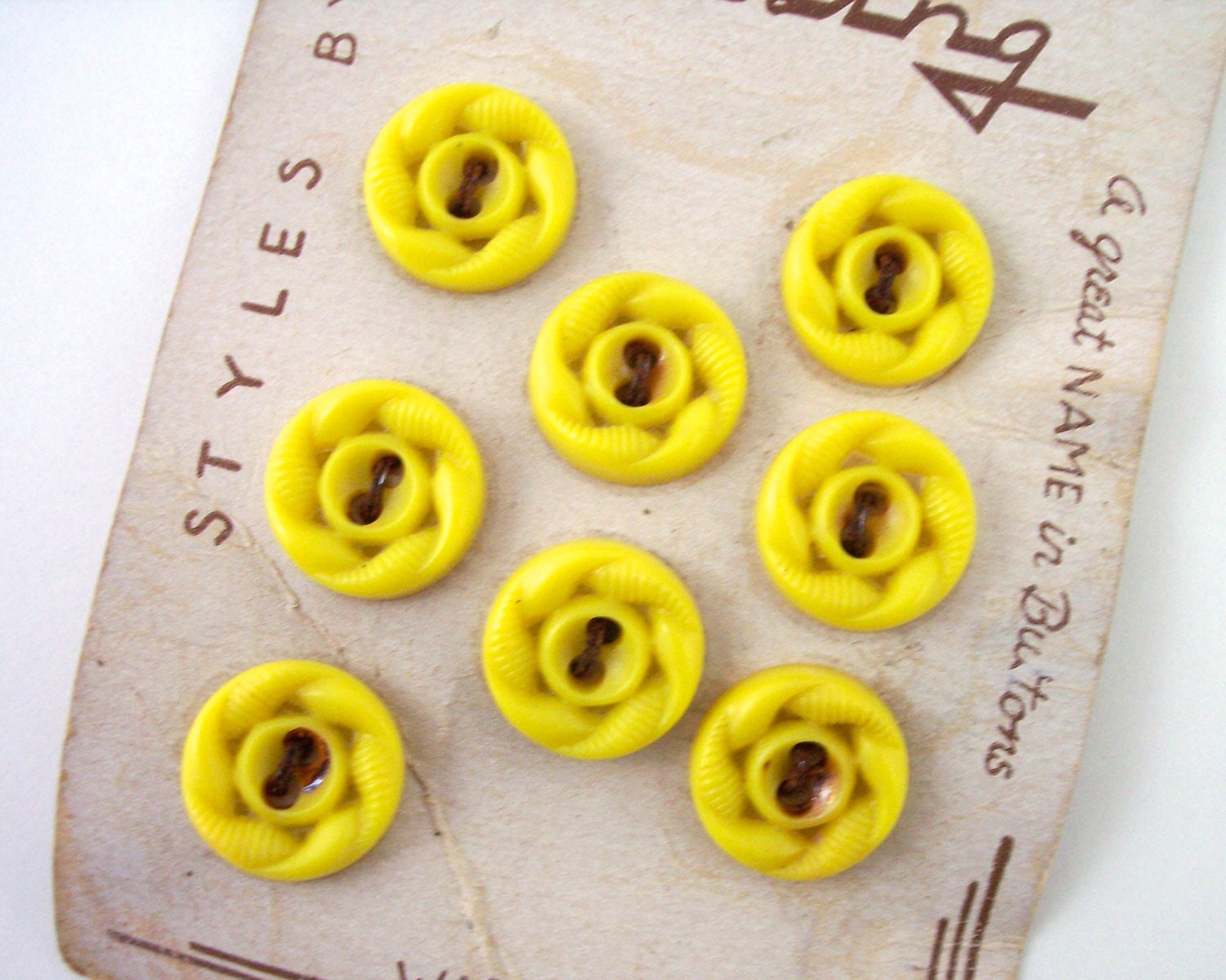 8 Yellow Buttons, Almost 5/8 Dia., 15mm, Two-hole, Bright Yellow Color ...