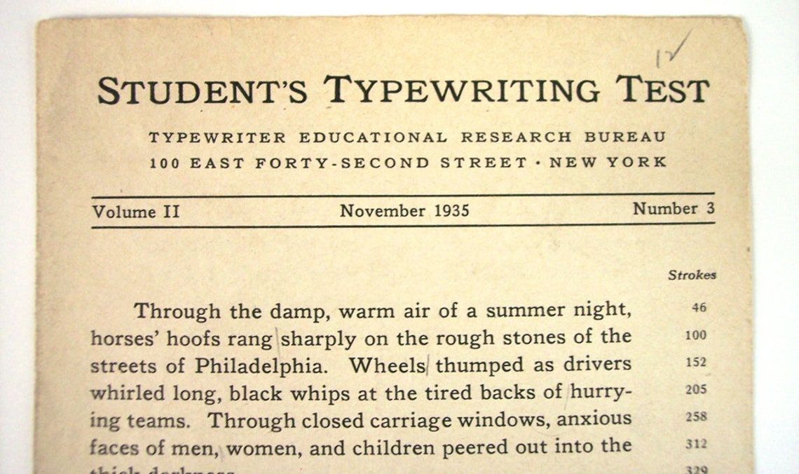 Nov. 1935 Student's Typewriting Test, 4-pg. Booklet, Volume II, Number ...