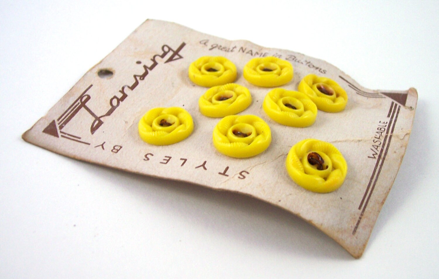 8 Yellow Buttons, Almost 5/8 Dia., 15mm, Two-hole, Bright Yellow Color ...