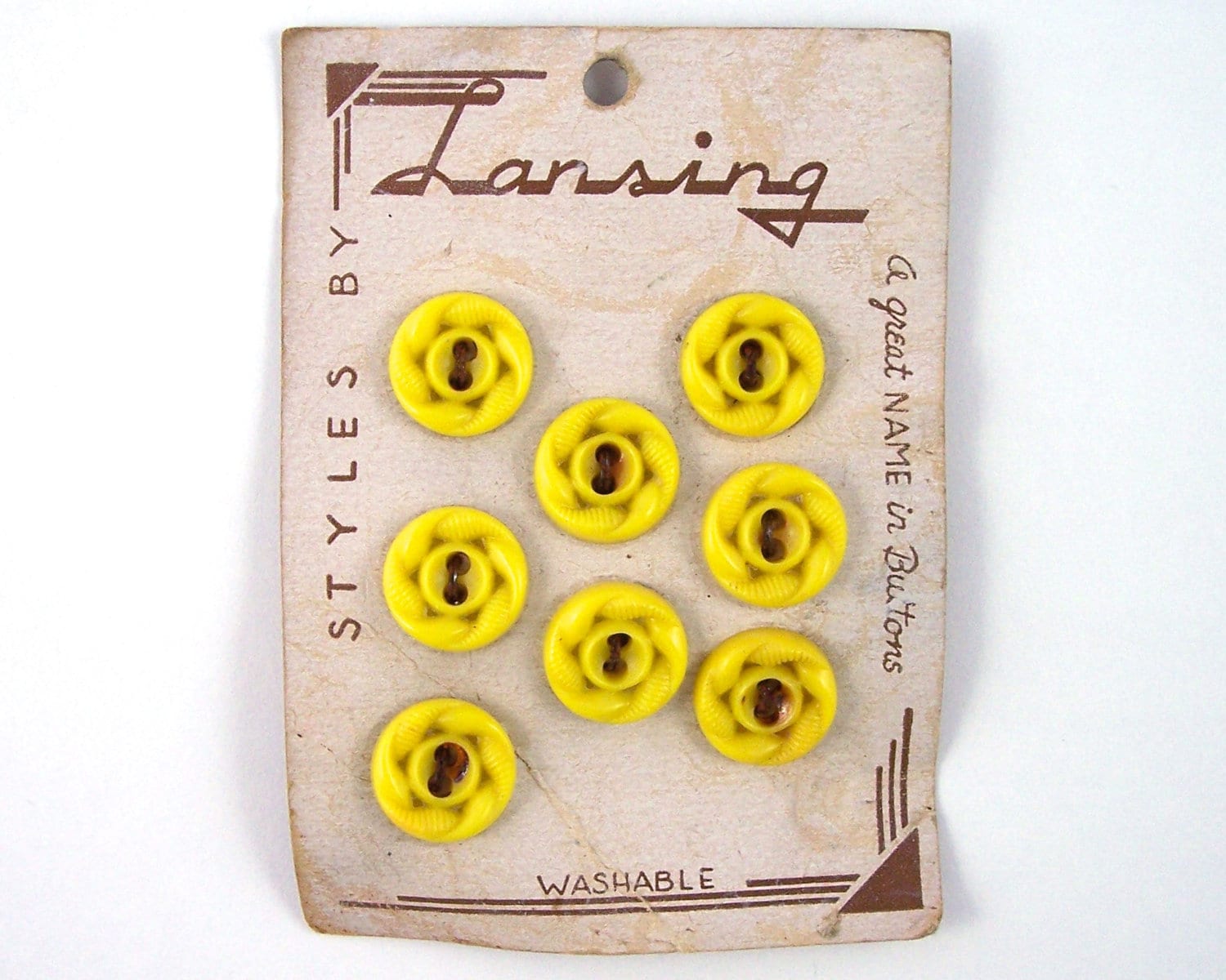 8 Yellow Buttons, Almost 5/8 Dia., 15mm, Two-hole, Bright Yellow Color ...