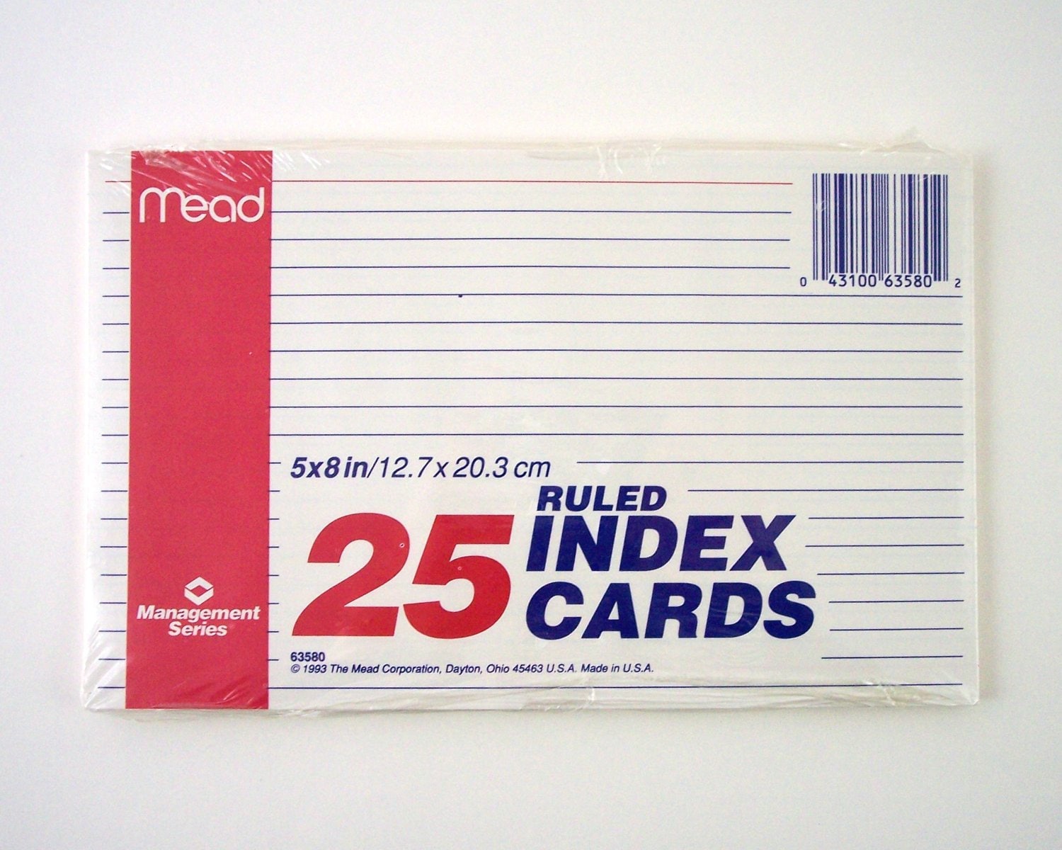 5 X 8 Inch Index Cards, White, Narrow Ruled, Shrink Wrapped Pack of 25 ...