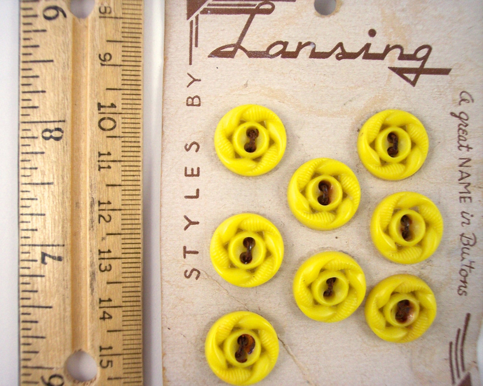 8 Yellow Buttons, Almost 5/8 Dia., 15mm, Two-hole, Bright Yellow Color ...