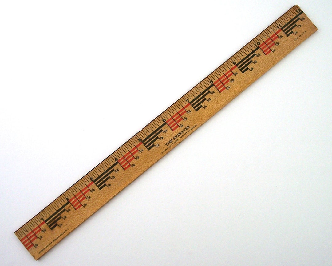 12" Ruler, the Eyesaver, Wood With Metal Straight Edge, Angles, Inches ...