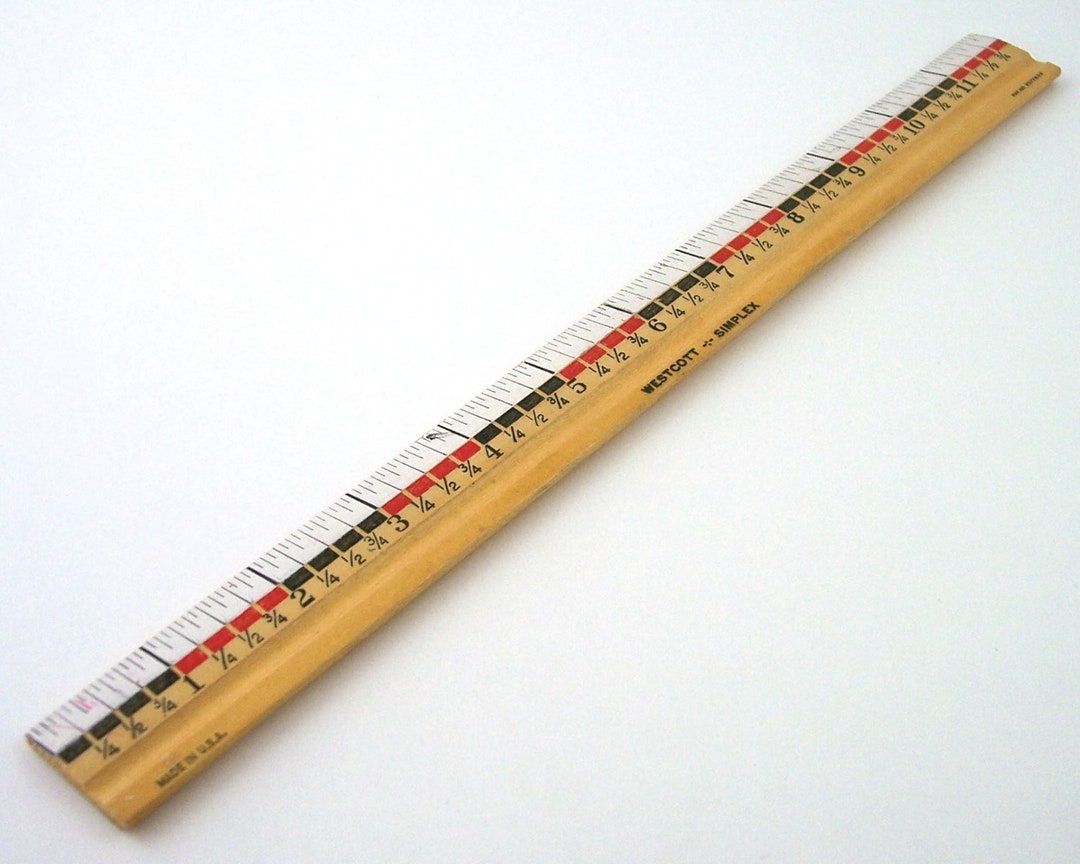 12" Westcott Simplex Ruler, Wood With Missing Straight Edge, White, Red ...