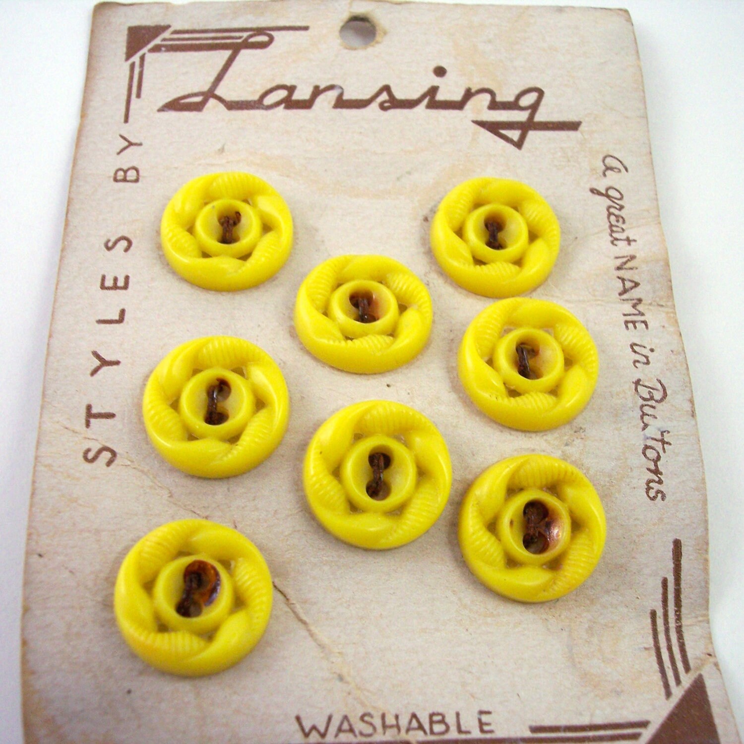8 Yellow Buttons, Almost 5/8 Dia., 15mm, Two-hole, Bright Yellow Color ...
