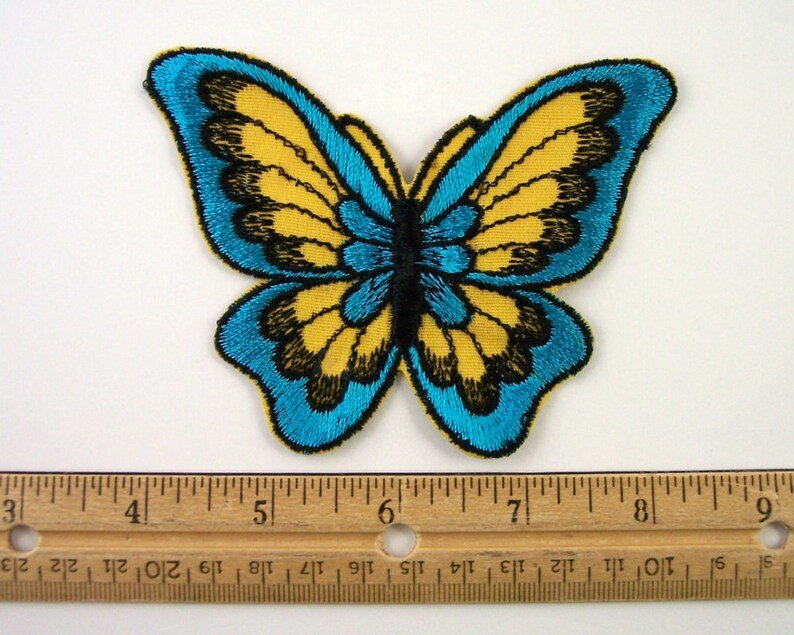 Large Butterfly Appliqué Turquoise Blue Color With Yellow - Etsy