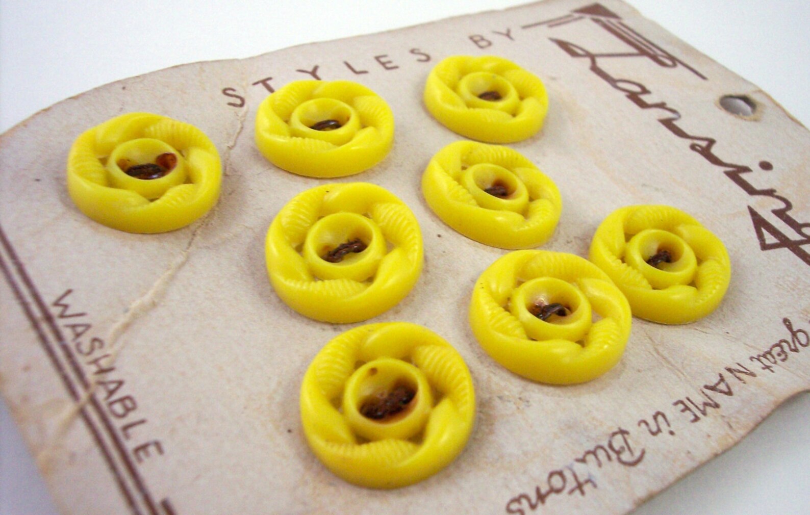 8 Yellow Buttons, Almost 5/8 Dia., 15mm, Two-hole, Bright Yellow Color ...