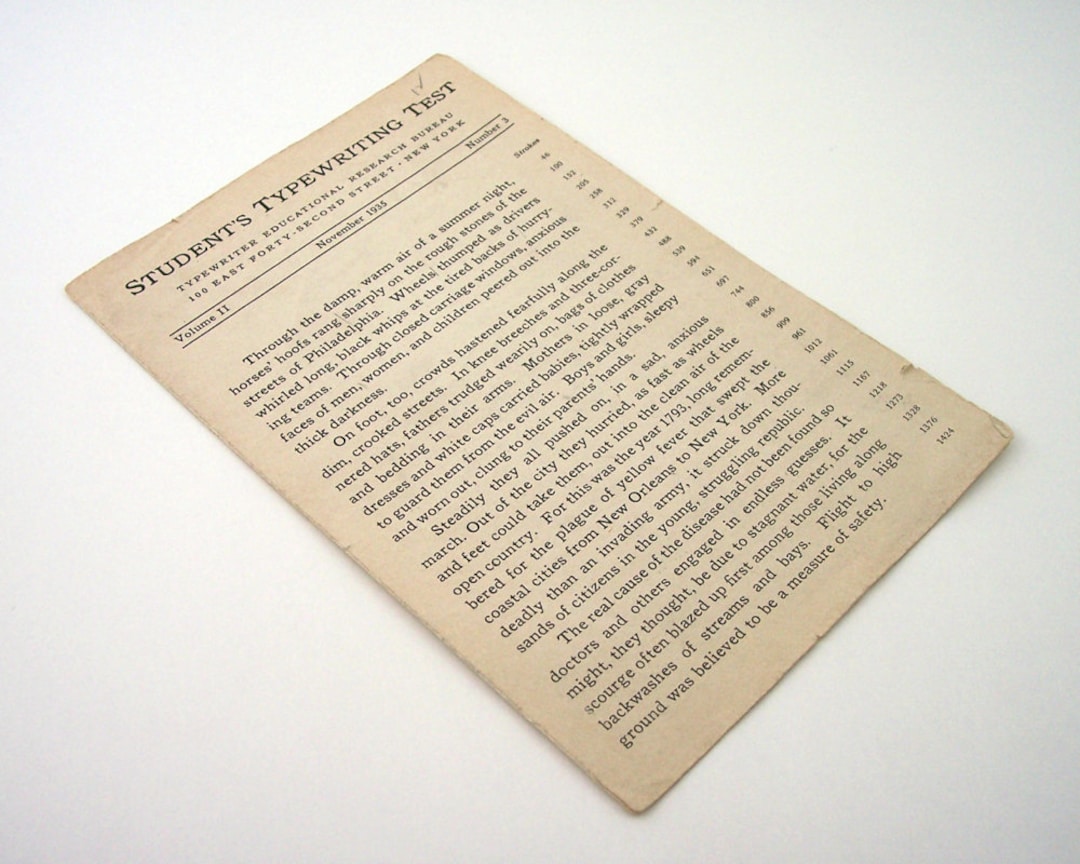 Nov. 1935 Student's Typewriting Test, 4-pg. Booklet, Volume II, Number ...