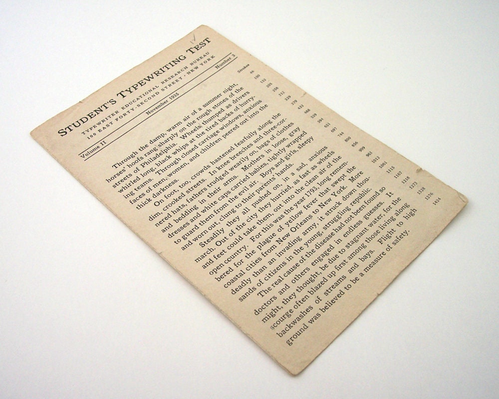 Nov. 1935 Student's Typewriting Test, 4-pg. Booklet, Volume II, Number ...